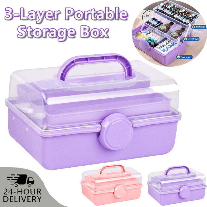 Multipurpose Tool Box 3-Layer Storage Box Folding Tool Stationery Art ...
