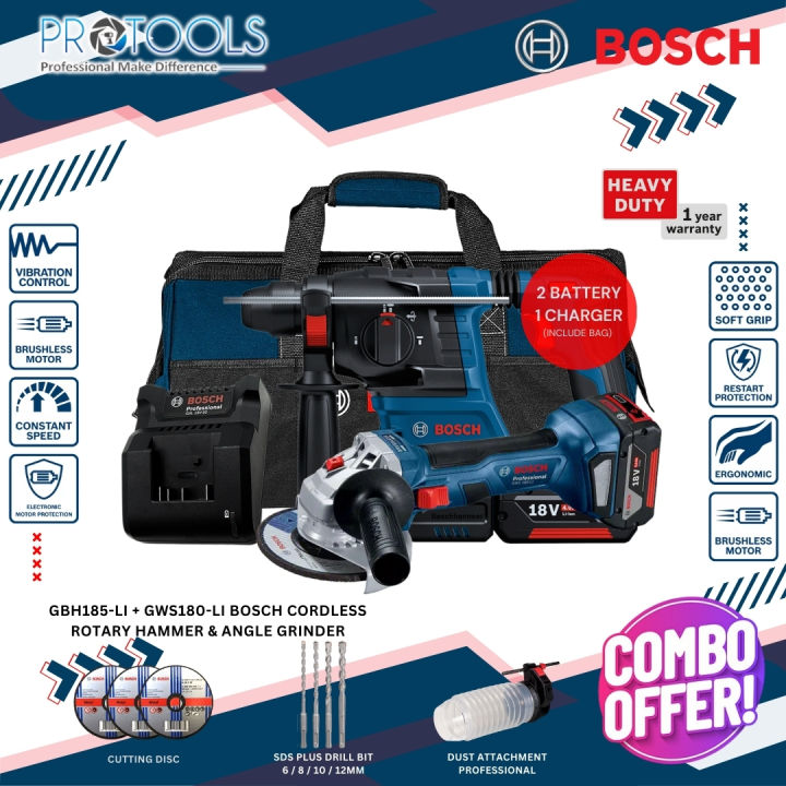 BOSCH COMBO CORDLESS | GBH 185-LI + GWS 180-LI BOSCH PROFESSIONAL ...