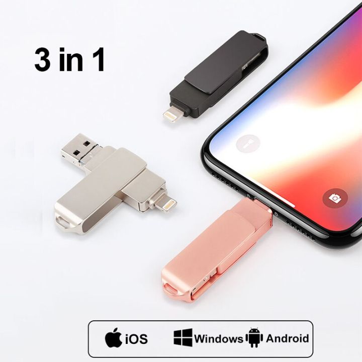 USB Flash Drive 3 in 1 Memory Stick Support Lightning/Micro USB/USB ...
