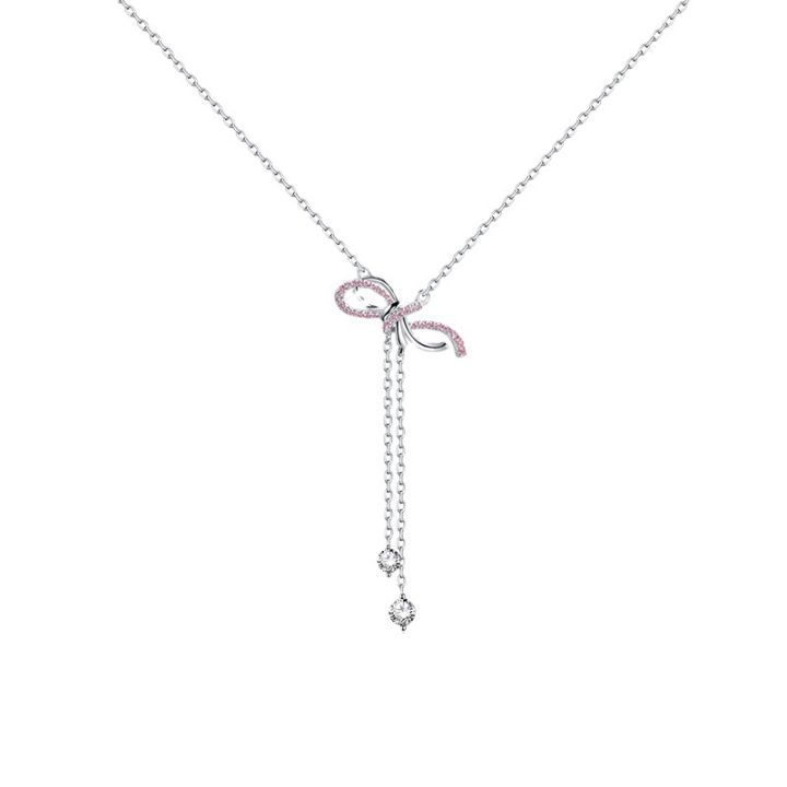 [COD] Qi's same style smart knot girly bow tassel necklace female sweet ...