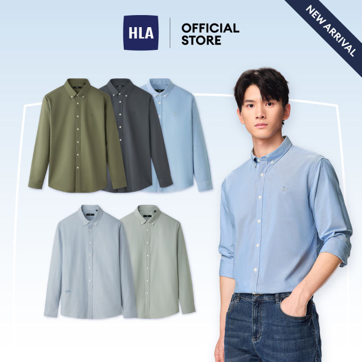 HLA Pure Cotton Oxford Fabric Soft Business Long Sleeve Formal Shirt ...