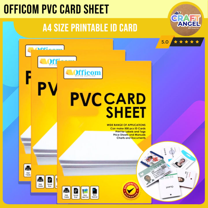 Officom 50 Sets PVC Card A4 Printable ID Card PVC (100pcs Printable film & 50pcs PVC Sheet ...
