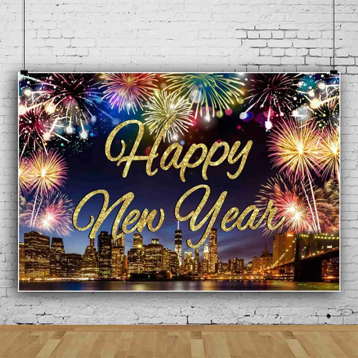 Happy New Year Party Backdrop Fabric Sign Poster Banner With Pattern ...