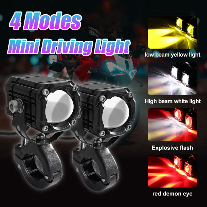 Mini Driving Light Motorcycle LED With Flash Devil Eye 4 Modes Anti Fog ...