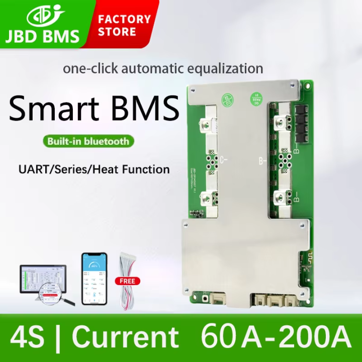 แบตเตอรี่200A 150A 100A 60A JBD BMS 4S 12V แผ่นป้องกัน BMS อัจฉริยะ BT ...