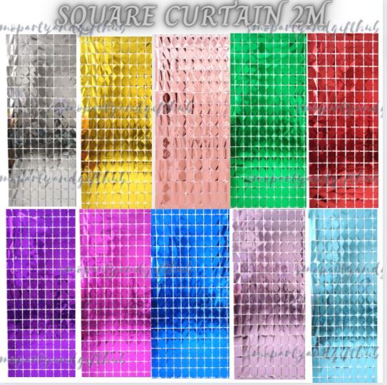 Square Metallic Foil Backdrop Curtain 2m Party Wedding Decorations ...