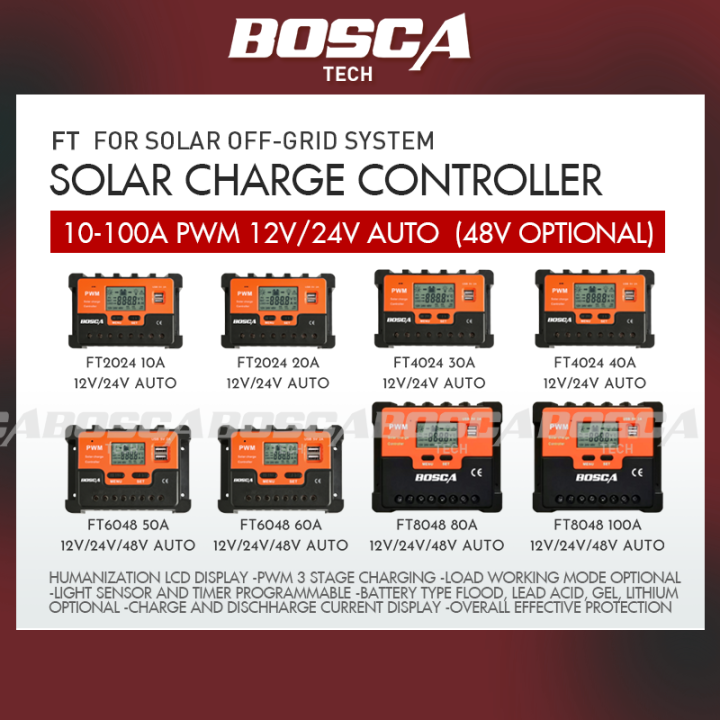 BOSCA Solar Charge Controller PWM 12v 24v 48v (OPTIONAL) AUTO 10A 20A ...