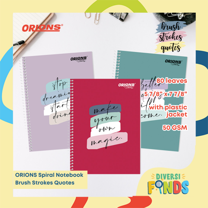 Orions BRUSH STROKES SPIRAL Notebook W/Plastic Jacket 80lvs- Set of 3 ...