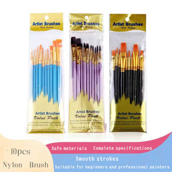 10Pcs Round brushes Flat brushes Watercolors Brush acrylic brushes ...