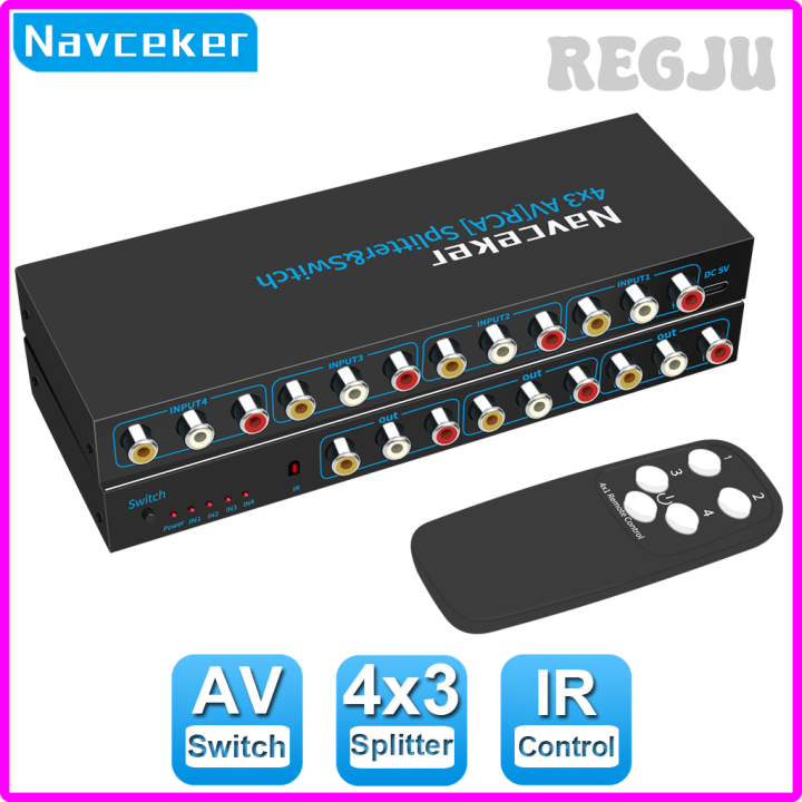 REGJU Navceker RCA AV Switch Splitter Box 4 in 3 out AV Audio Video ...