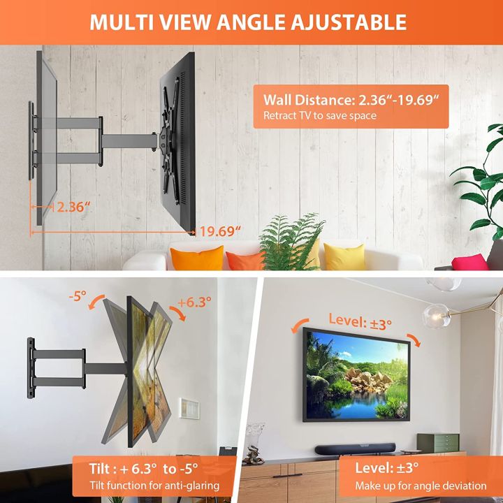 Full Motion TV Wall Mount for 23-55 Inch LED LCD Flat Curved TVs with ...