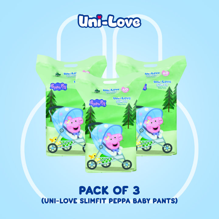 Uni-Love x Peppa Pig Slim Fit Baby Pants 60's (XX-Large) Pack of 3 ...