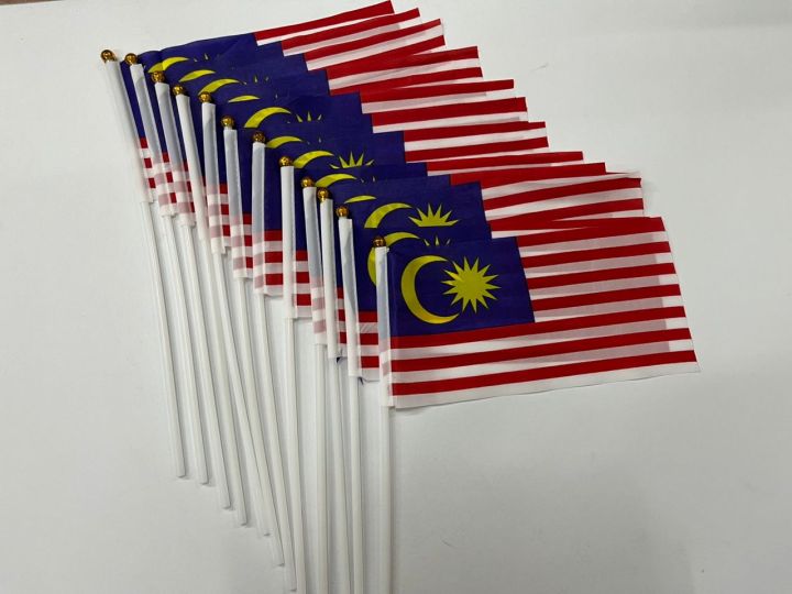 Hand Flag Malaysia/ 11cm x 21.5cm/ Button Gold/ Malaysian State Flag ...