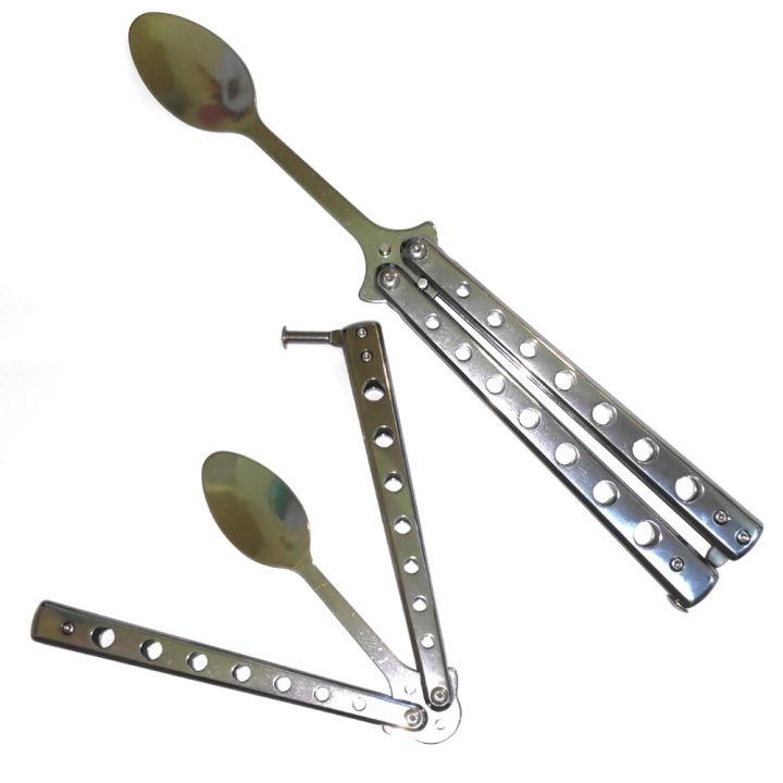 Butterfly Folding Spoon Tableware training Practice Stainless Steel ...
