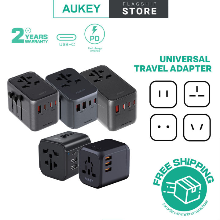 Aukey Universal Travel Adapter With USB-C and USB-A Ports | Lazada