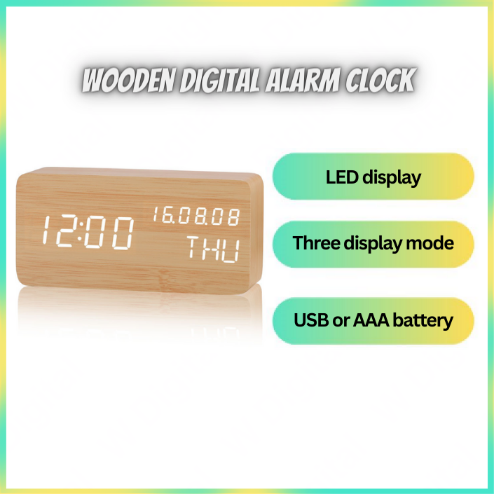 Wood Block LED Digital Clock Adjustable Smart Night Lights Fashion ...