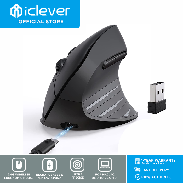 iClever Ergonomic Mouse Chargable Vertical Mouse Wireless 6 Buttons ...