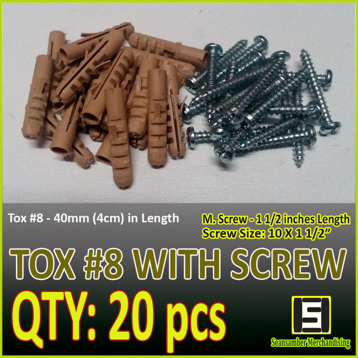 Tox No 8 With Screw 10X1 1/2 Inches in Length for Wall Plug Anchor 20 ...