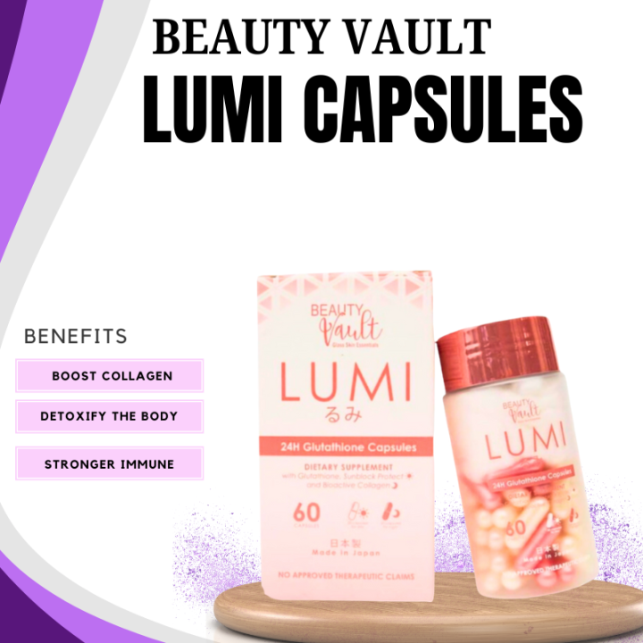 Lumi 24H Glutathione Capsules by Beauty Vault 60 capsules (with freebies) | Lazada PH