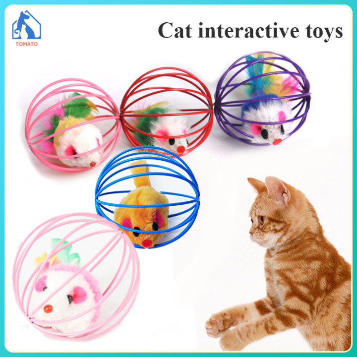 Cat Mouse Toy chasing toy plush mouse in cage pet interactive cat toy ...