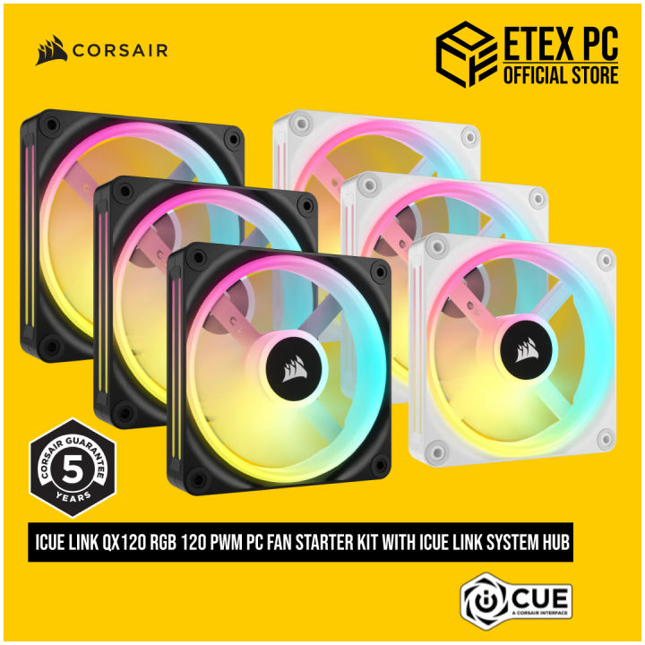 CORSAIR ICUE LINK QX120 RGB 120MM PWM PC FAN STARTER KIT WITH ICUE LINK ...