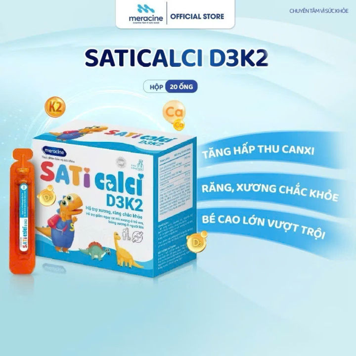 Canxi hữu cơ Saticalci D3K2 bổ sung canxi, hỗ trợ tăng chiều cao, chống loãng xương Hộp 20 Ống ...