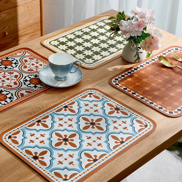 Faux Leather Dining Table Placemat jadual penebat haba Mat 30x45cm | Lazada