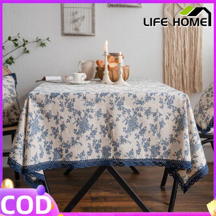 Tablecloth Rectangle 4/6/8 Seater Blue Rose Cotton Linen Lace Table ...