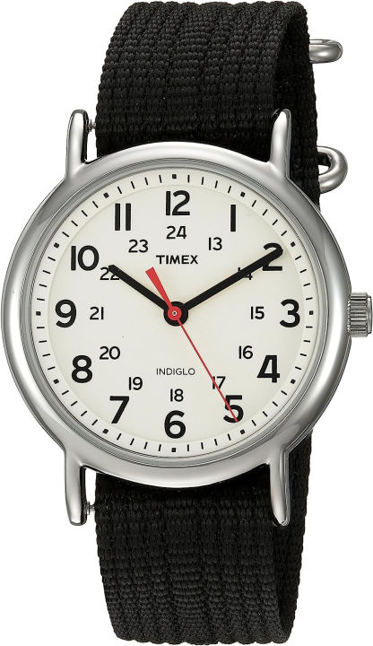 Timex Unisex TWC027600 Weekender 38mm Cream/Black Nylon Slip-Thru Strap ...