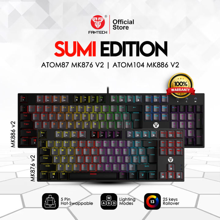 Fantech Atom104 MK886 V2 & Atom87 MK876 V2 Sumi Series Mechanical ...
