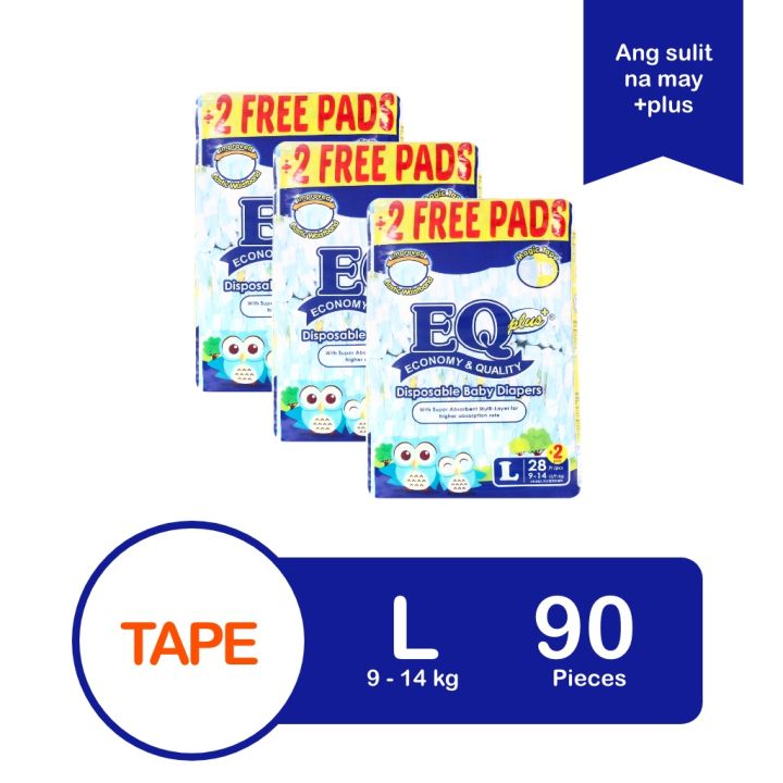 EQ Plus Big Pack Large 28's + 2 - Tape Baby Diapers x 3 packs | Lazada PH