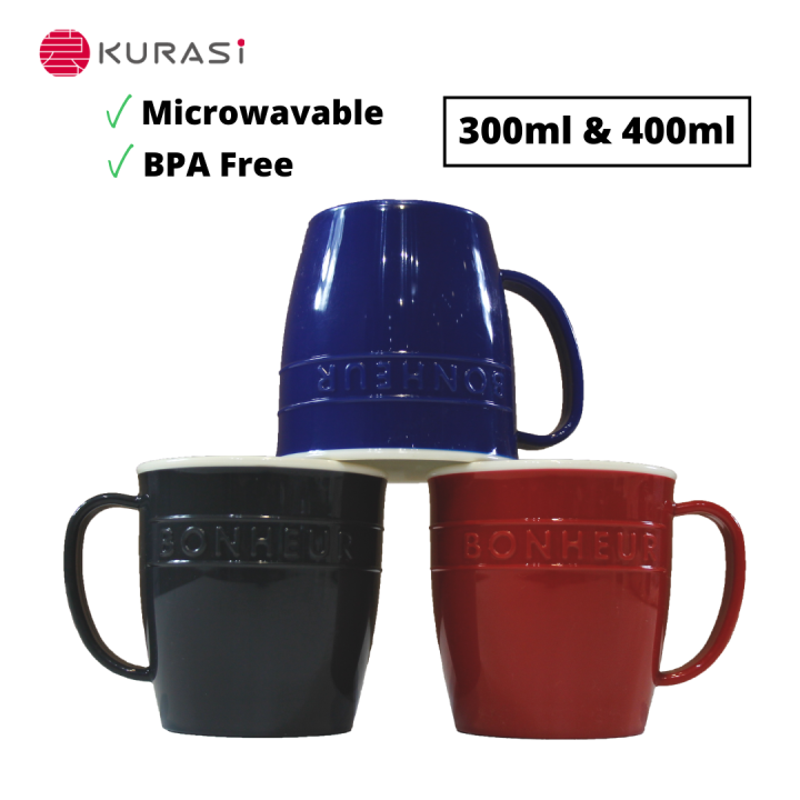 KURASi 300ml & 400ml Plastic Breakfast Mug Cup Microwavable ...