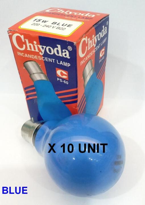 CHIYODA PS60 15W B22 COLOUR BULB (RED / YELLOW / BLUE / GREEN) X 10 ...