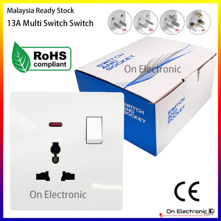 13A Universal Switch Socket Multi Wall Switch Socket with Neon Light ...