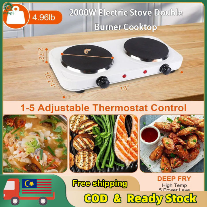 2000W Electric Stove Double Burner Cooktop Double Hot Plate with ...