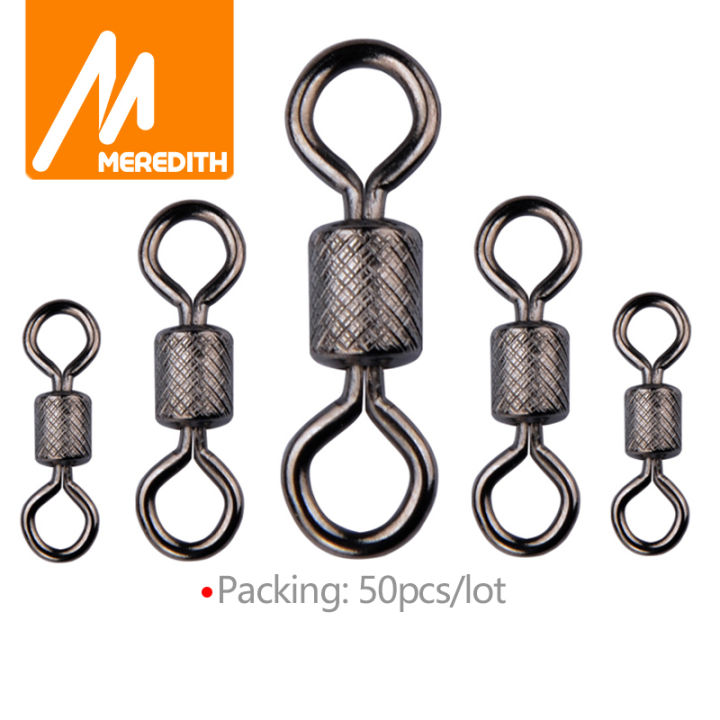 MEREDITH 50PCS/Lot Fishing Swivels Ball Bearing Swivel with Safety Snap Solid Rings Rolling ...
