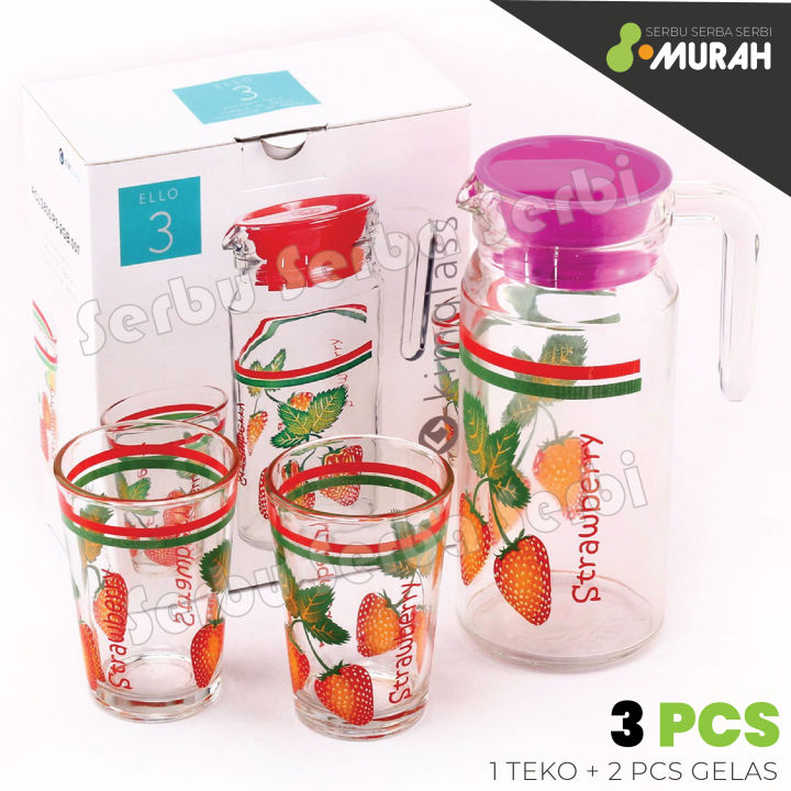 SERBU MURAH - KIM SET ELLO - Tea Pot Set Kaca 3 in 1 - PITCHER SET ELLO ...