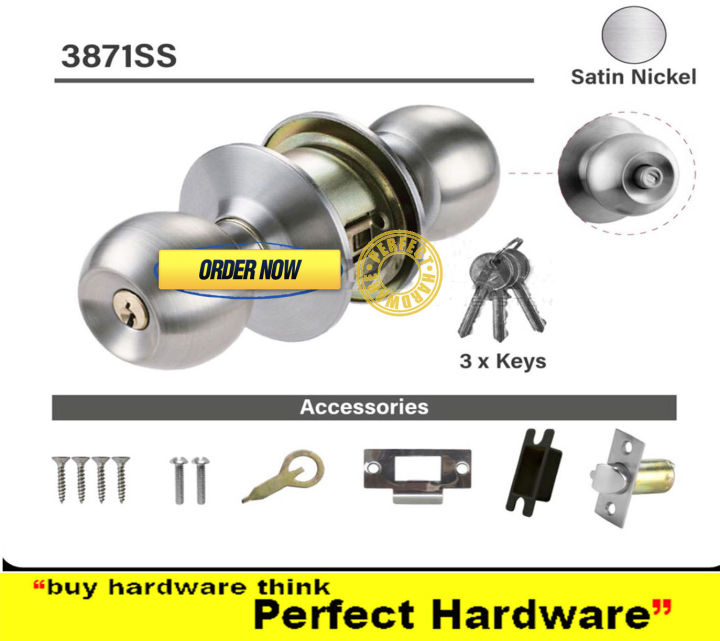 3871 STAINLESS STEEL CYLINDRICAL DOOR LOCK SET HOME BEDROOM /TOMBOL ...