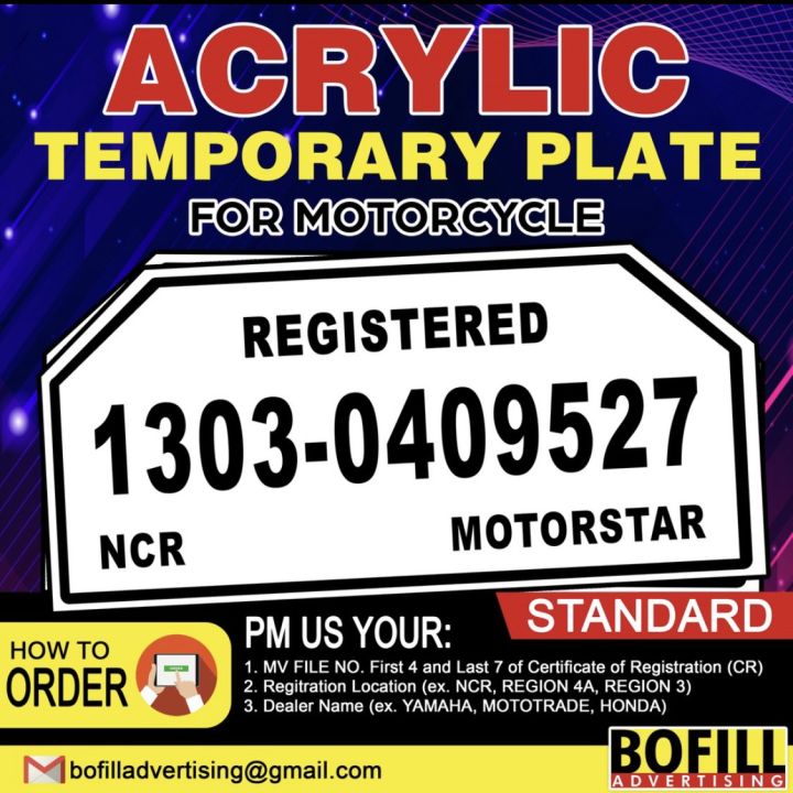 ACRYLIC TEMPORARY PLATE NUMBER ( FOR MOTORCYCLE) | Lazada PH