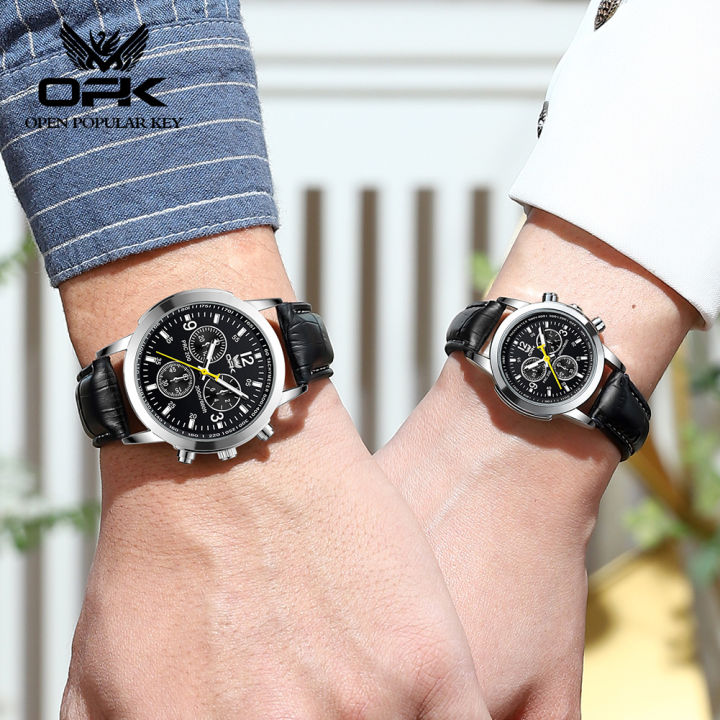 OPK Couple's Casual Watch High-End Fashion Korean Style Leather Strap ...