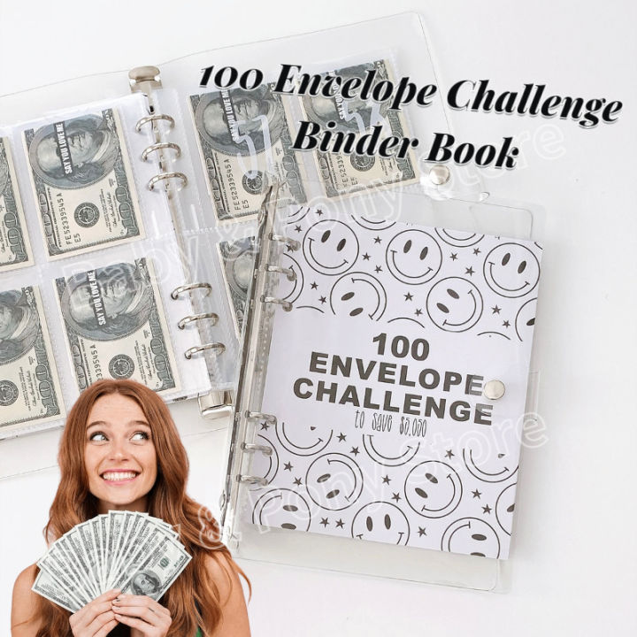 100 Envelope Challenge Binder, Leather PVC Envelopes Savings Challenges ...