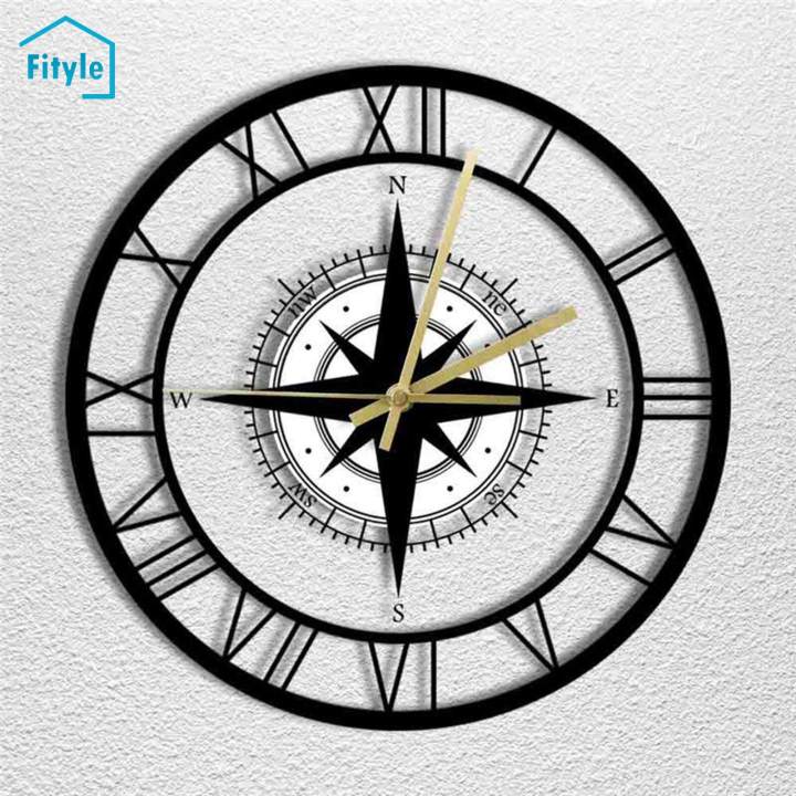 Fityle Compass Direction Wall Clock Acrylic Silent Wall Watch 12 inch ...