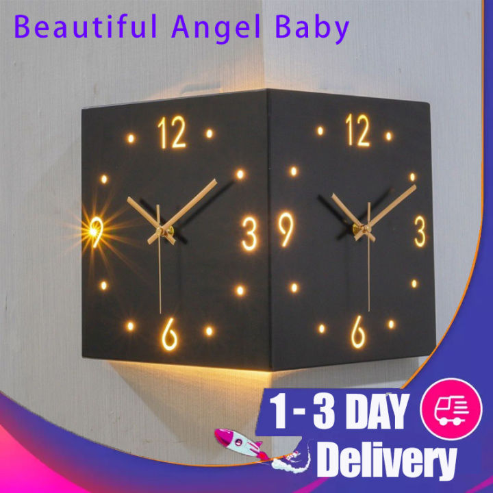 Induction Luminous Corner Clock Square Living Room Simple Double-Sided ...