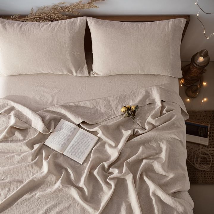 Linen Sheets Set,100% French Stone Washed Pure Linen Bed Sheets, 3 ...