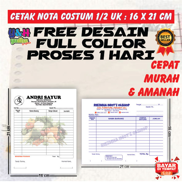 Nota Custom 1/2 / Gratis Desain / Gratis Logo / Bebas Nama Sendiri ...