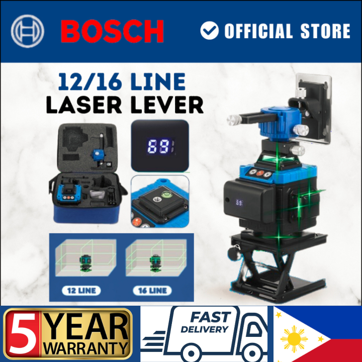 BOSCH 12/16 Line Laser Level Green Light Self-Leveling 360° Rotary ...