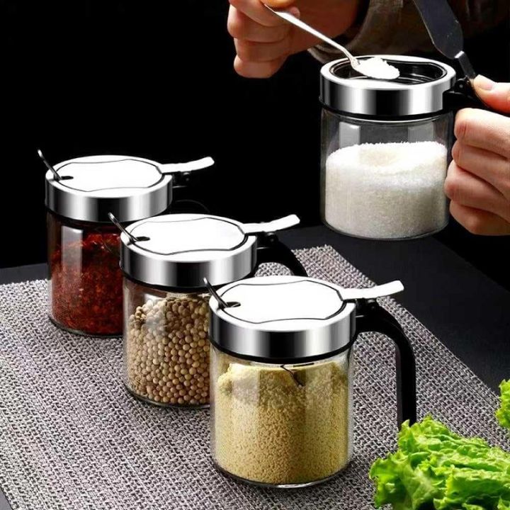 1Pcs Spices Glass Seasoning Jar with Spoon Sugar Bowl Salt Shaker ...