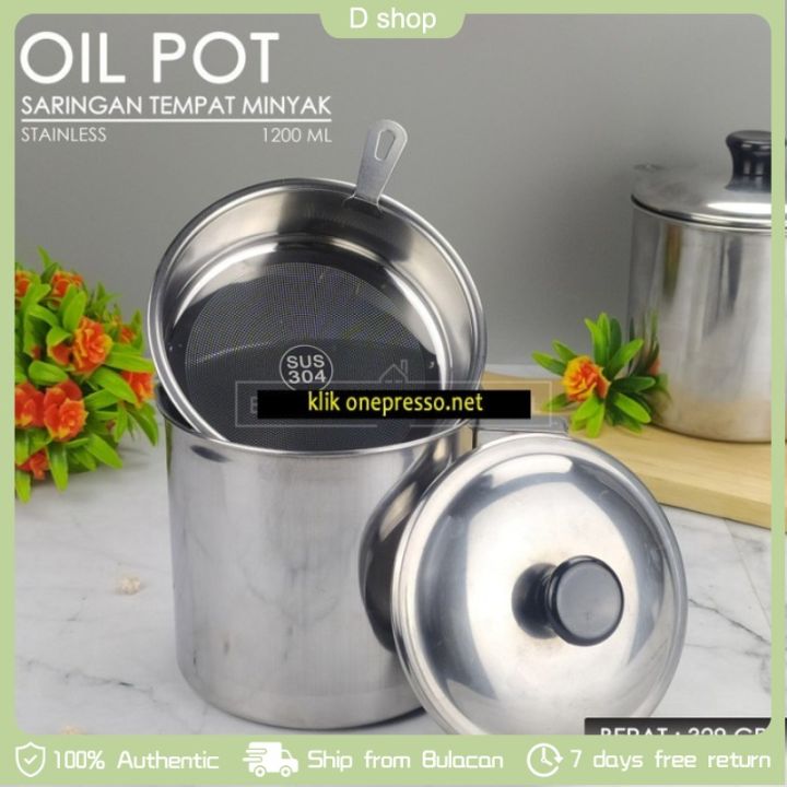1.8L Stainless Steel Oil Container with Strainer Healthy Kitchen Grease ...