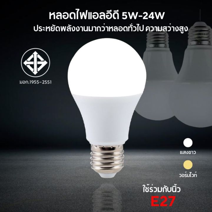 รับประกันนาน2ปี มีมอก หลอดไฟ LED ประหยัดพลังงานขั้ว E27 ใช้ไฟฟ้า220V ใช้กับขั้วหลอดไฟ E27 5W 7W ...