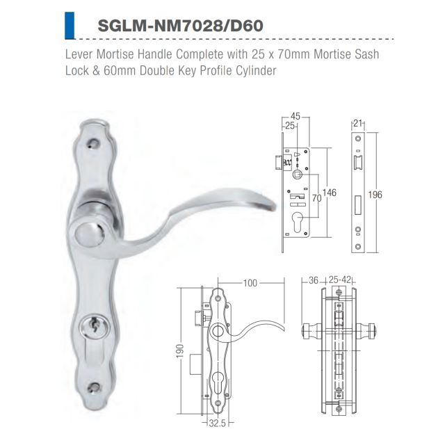 St. Guchi SGLM-NM7028/D60 Lever Mortise Handle Grill Lock Set | Lazada